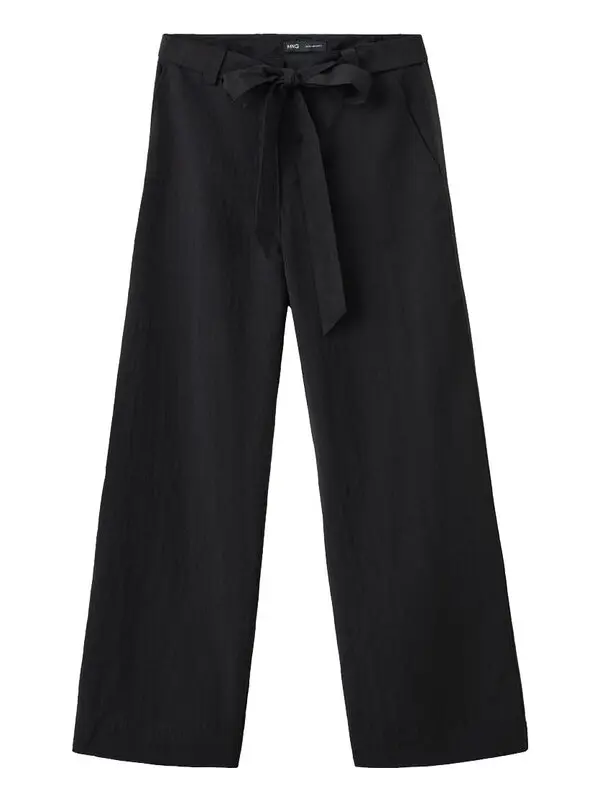 Mango Belted Straight-leg Trousers - Black