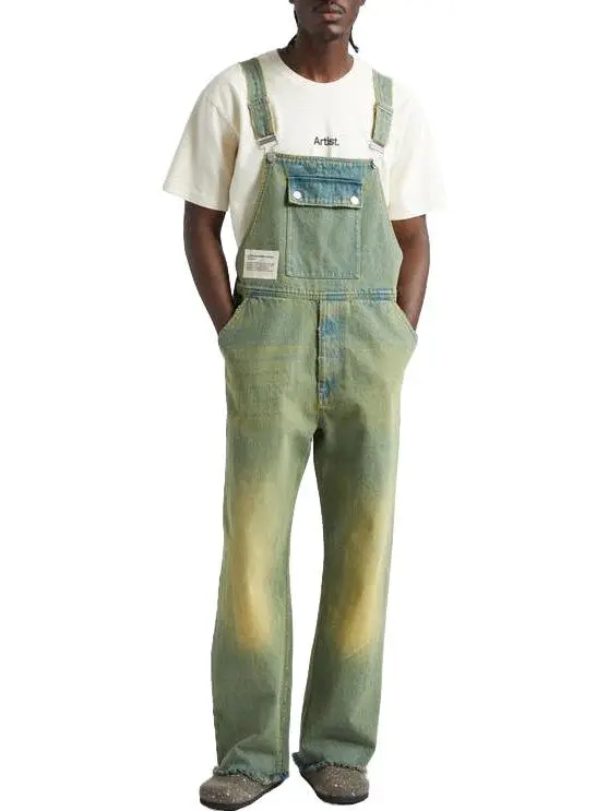 SONG FOR THE MUTE X Birkenstock Artist Distressed Denim Overalls - Blue Dirty Wash