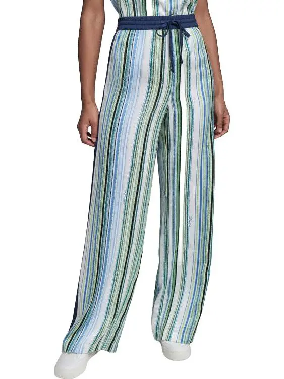 Karl Lagerfeld Paris Striped Wide Leg Pants - Soft White/sky Blue Multi