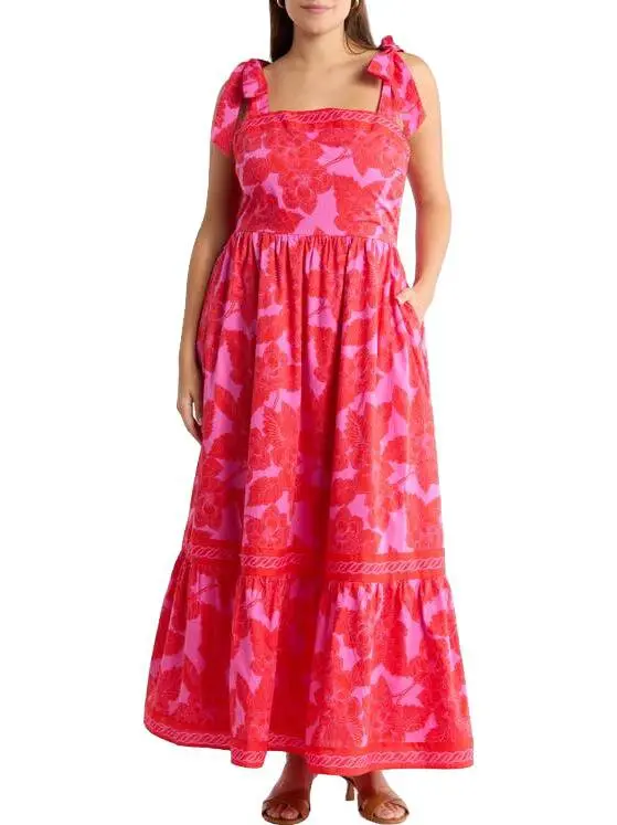 SUGARLIPS Floral Smocked Maxi Dress - Fuchsia-red