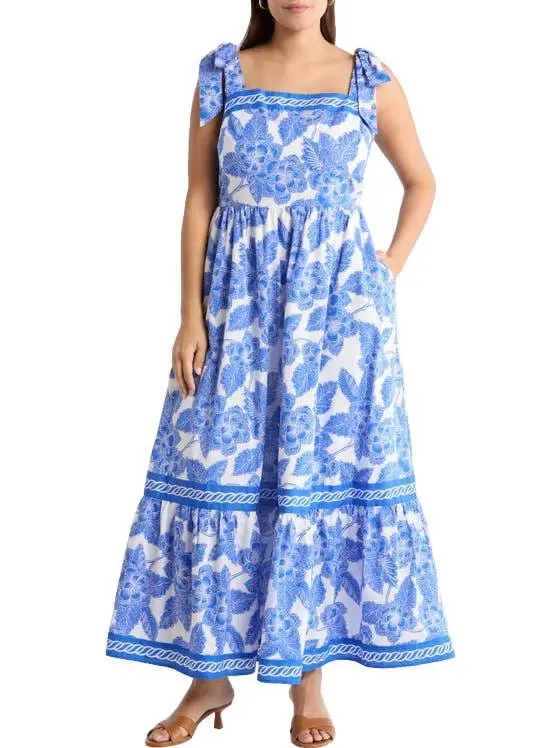 SUGARLIPS Floral Smocked Maxi Dress - Wht-blu
