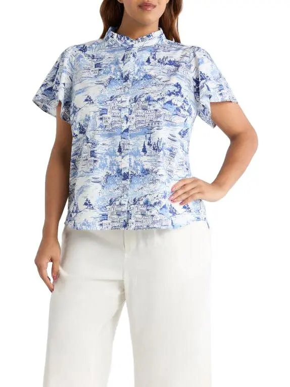 SUGARLIPS Floral Print Poplin Top - Wht-blues-mult