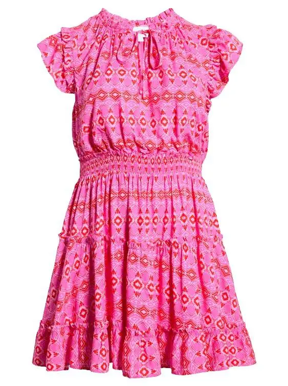 SUGARLIPS Floral Tiered Mini Dress - Fuchsia-red-multi