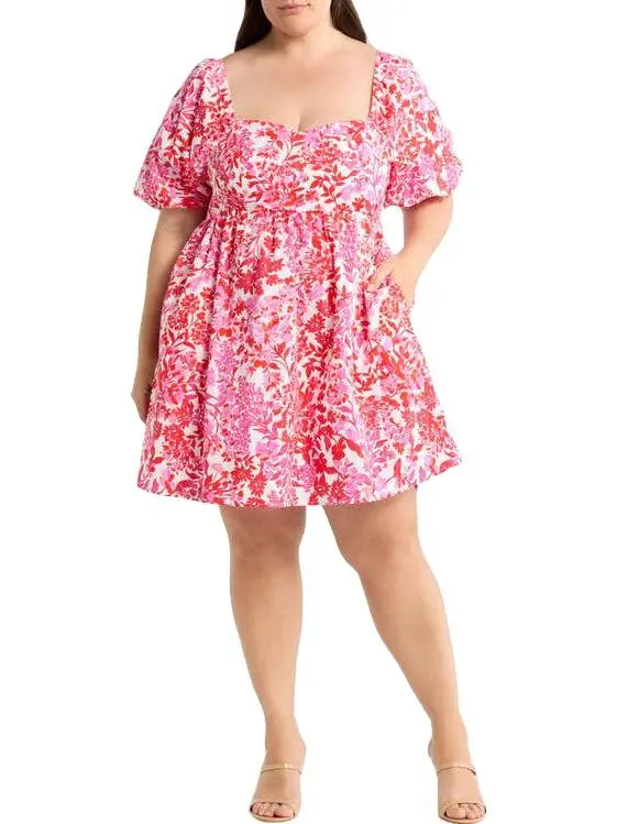 SUGARLIPS Floral Smocked Mini Dress - Pink-red