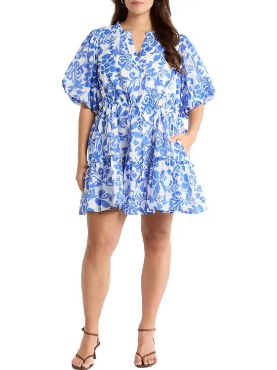 SUGARLIPS Shia Floral Noella Mini Dress - White Blue