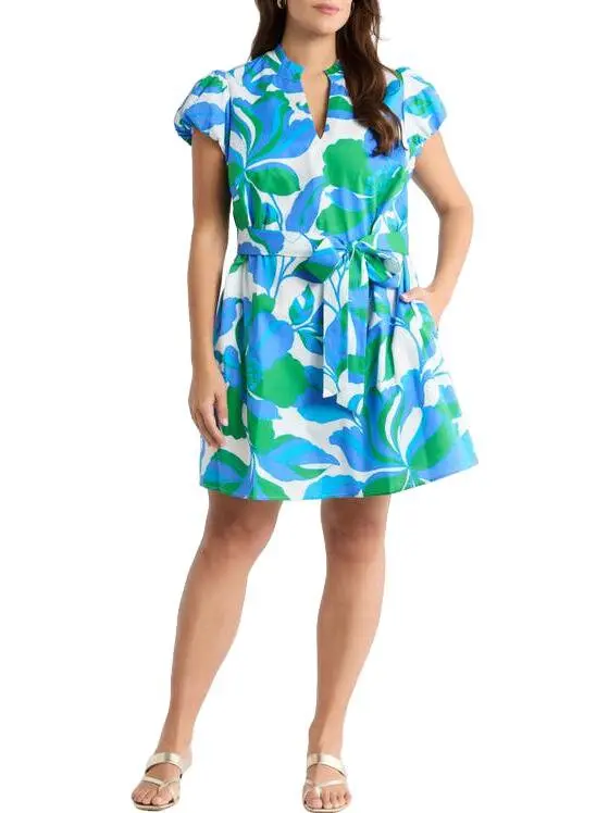 SUGARLIPS Pansie Floral Orela Shift Mini Dress - White Blue Green