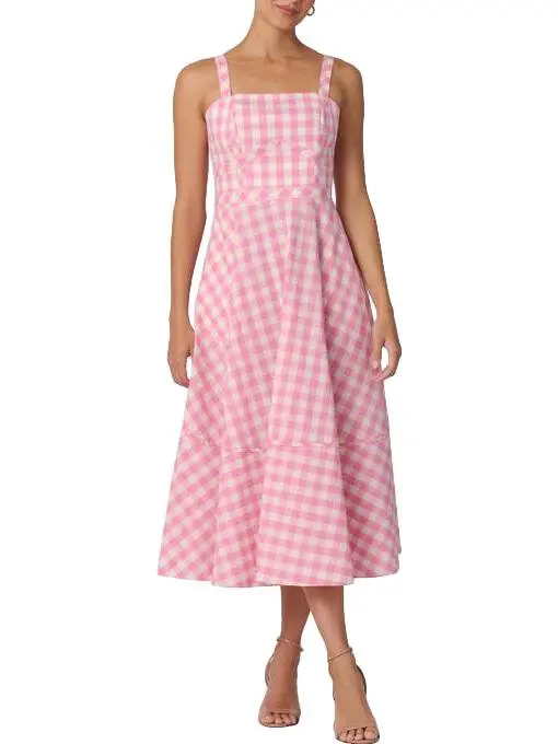 Shoshanna Gingham Kaydence Midi Dress - Peony/optic
