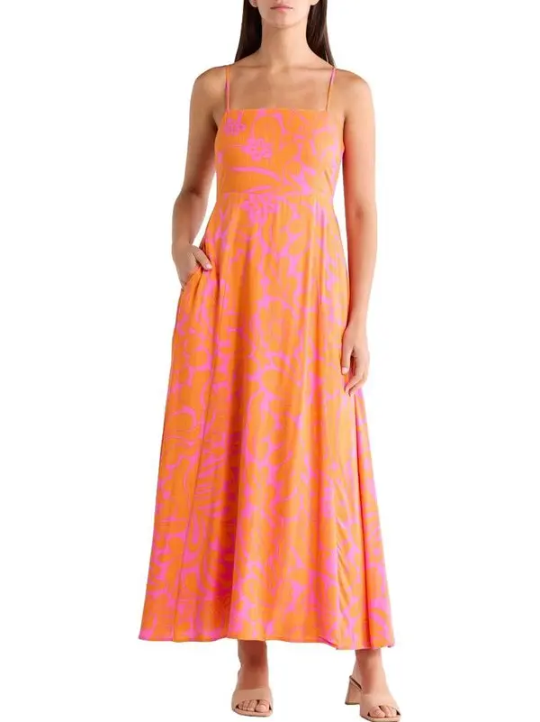 SUGARLIPS Floral Smocked Maxi Dress - Fuchsia-orange