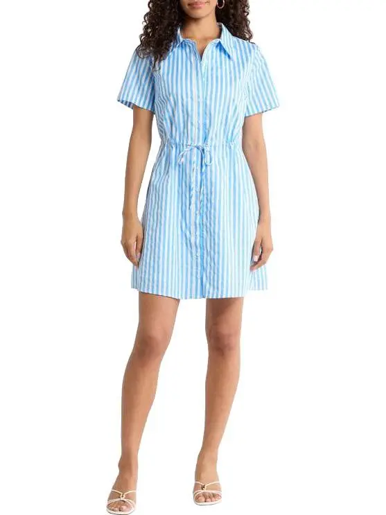 SUGARLIPS Saida Kenda Striped Mini Shift Dress - Blue White Stripe