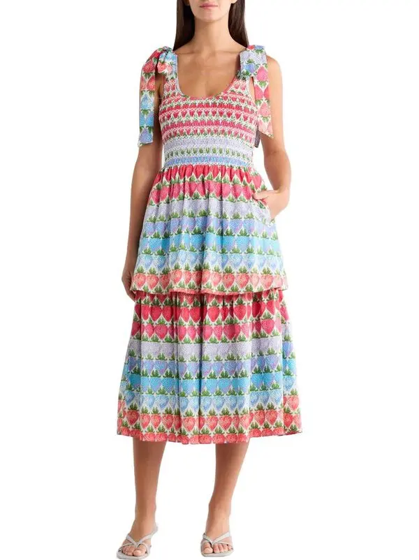 SUGARLIPS Kasia Sleeveless Smocked Midi Dress - Purple Multi