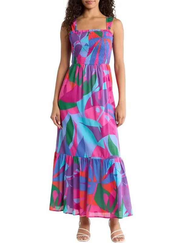SUGARLIPS Smocked Maxi Dress - Magenta-blue-green