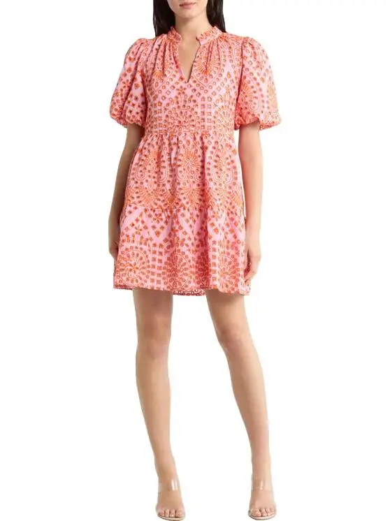 SUGARLIPS Eyelet Babydoll Dress - Pink-orange