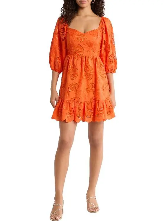 SUGARLIPS Sequin Eyelet Babydoll Dress - Orange