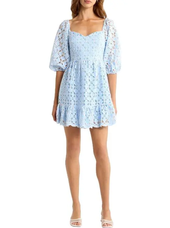 SUGARLIPS Sequin Eyelet Babydoll Dress - White-blue