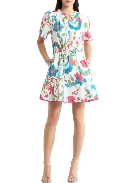 SUGARLIPS Izzie Floral Bouse Shift Minidress - White-fuchsia