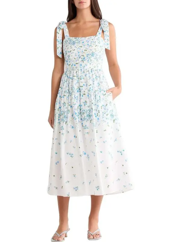 SUGARLIPS Floral Cotton Maxi Sundress - White-blues-green