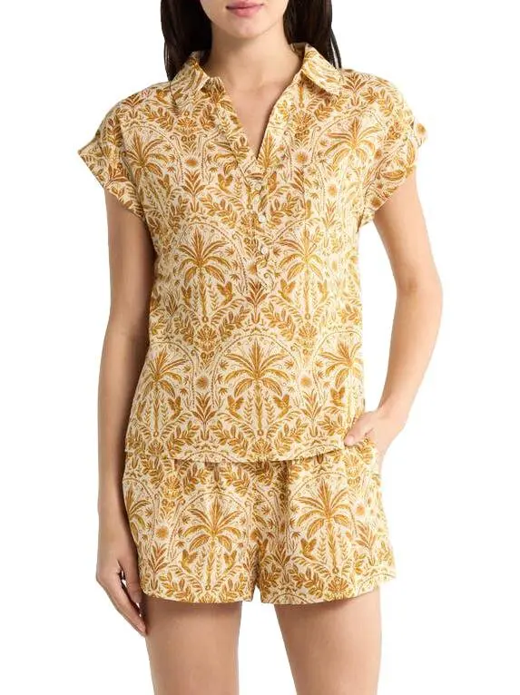 SUGARLIPS Calina Tropical Cory Button-up Top - Cream-brown
