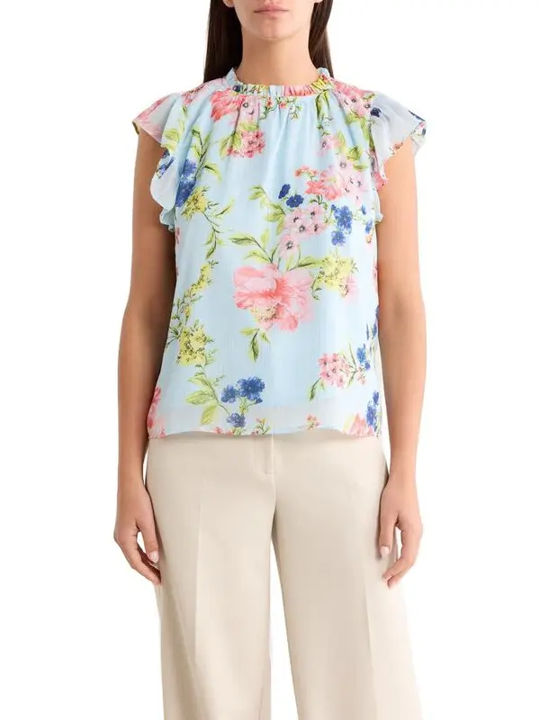 SUGARLIPS Missa Floral Cap Sleeve Top - Blue-pink