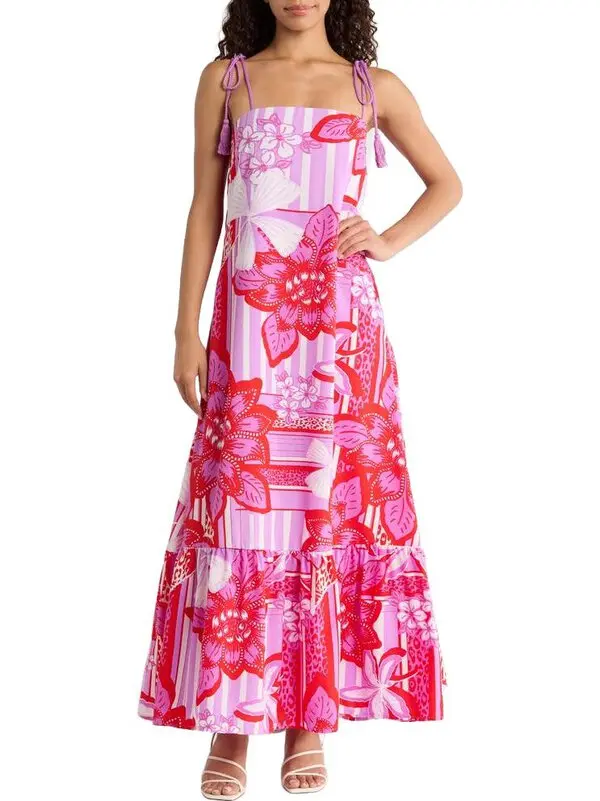 SUGARLIPS Tropical Print Maxi Dress - Red-white