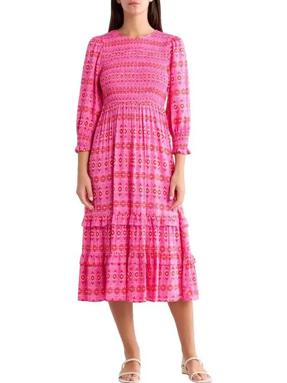 SUGARLIPS Ludlow Smocked Midi Dress - Fuchsia/red