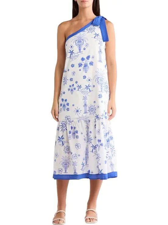 SUGARLIPS Alvina Tropics One-shoulder Maxi Dress - Blue-white