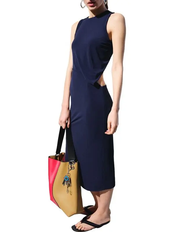 Mango Asymmetric Cutout Sleeveless Dress - Night Blue