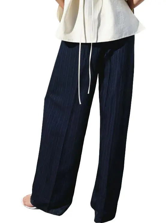 Mango Pinstripe Suit Trousers - Navy