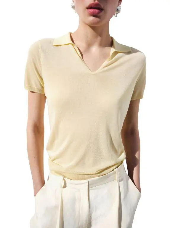 Mango Fine Knit Polo - Pastel Yellow