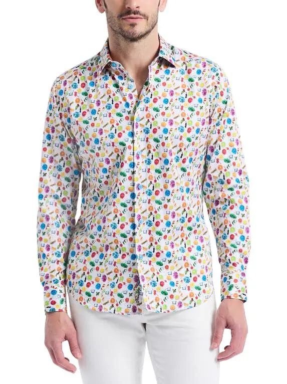 Robert Graham Garnish Print Stretch Cotton Button-up Shirt - White Multi