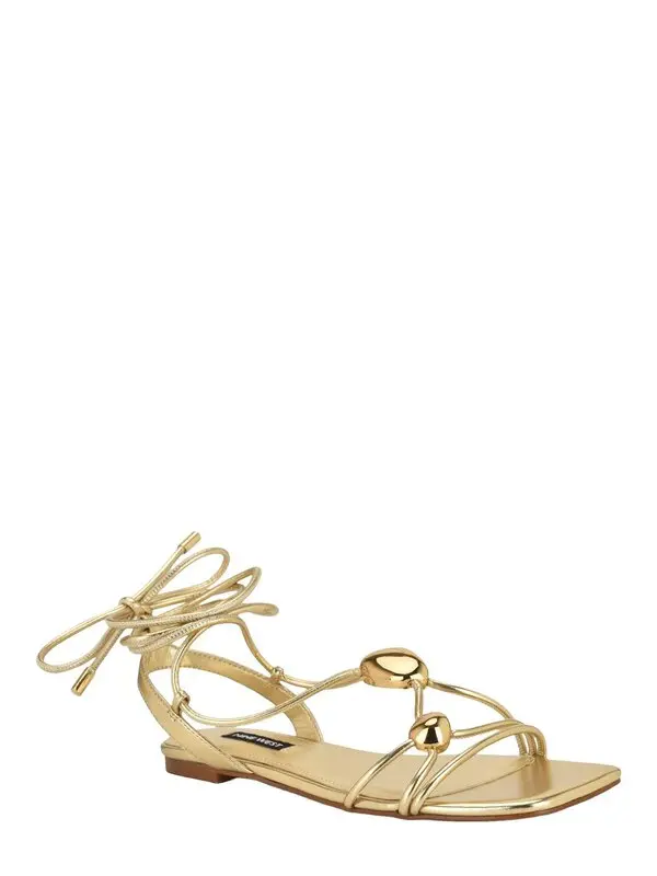 Nine West Niraa Ankle Wrap Flat Sandal - Gold