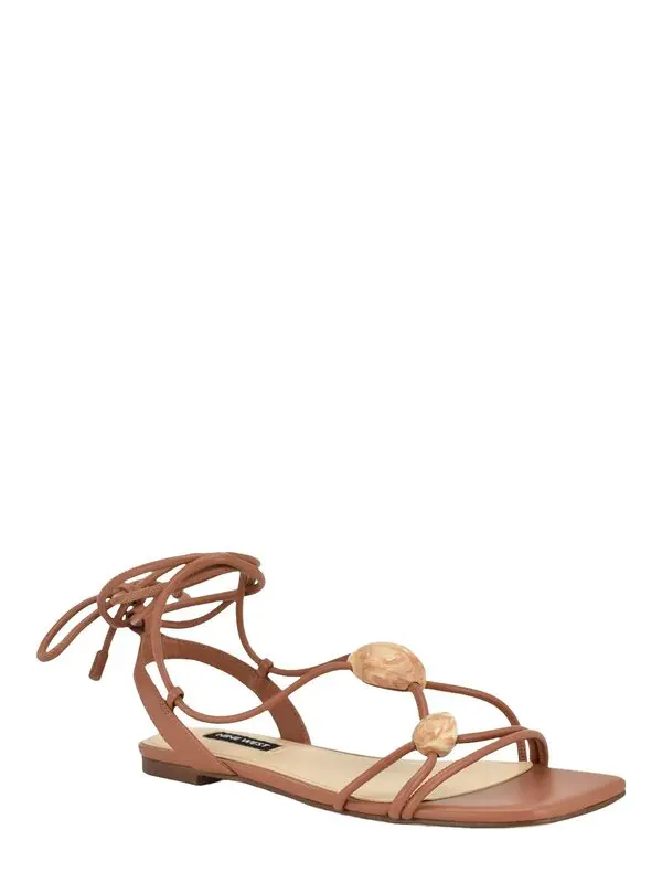 Nine West Niraa Ankle Wrap Flat Sandal - Medium Brown