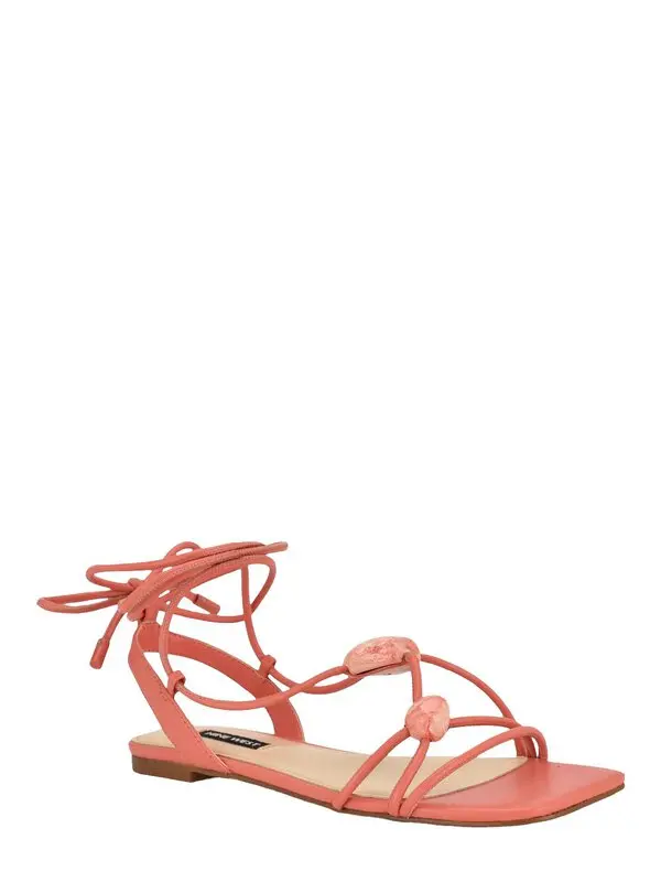 Nine West Niraa Ankle Wrap Flat Sandal - Orange Coral