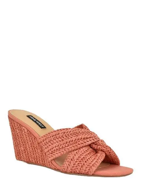 Nine West Woven Wedge Sandal - Orange Coral