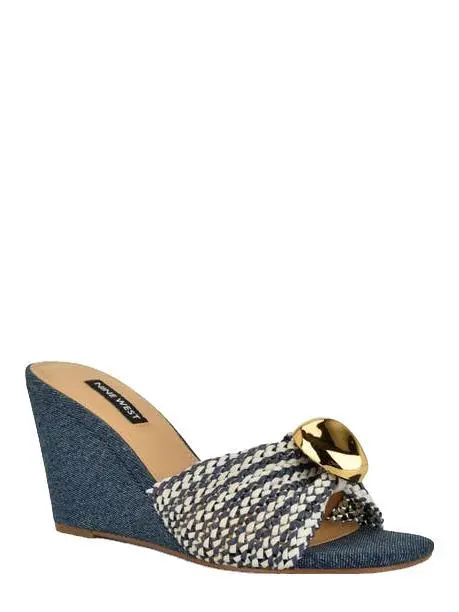 Nine West Woven Wedge Sandal - Medium Blue