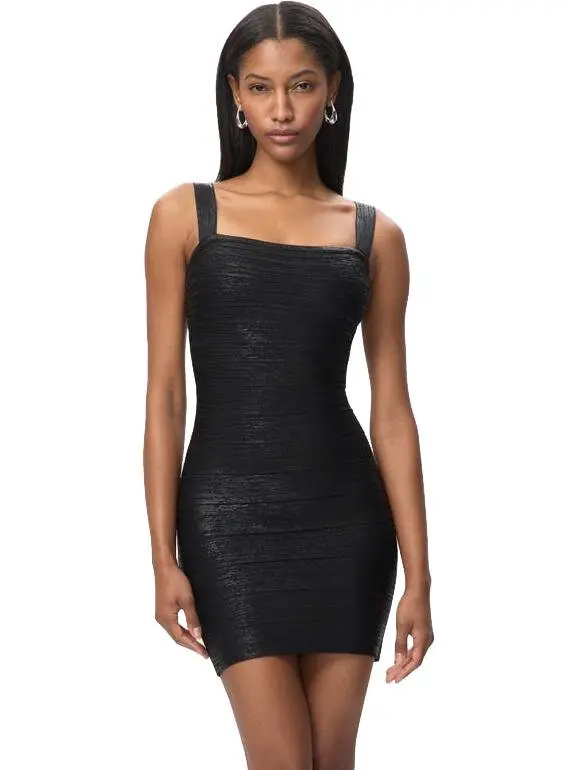 Herve Leger The Imani Metallic Foil Bandage Dress - Black