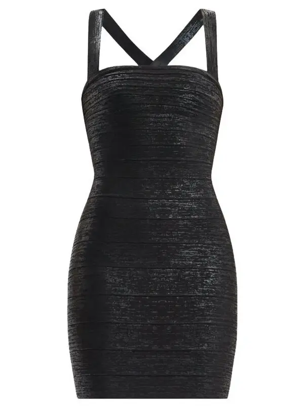 Herve Leger The Imani Metallic Foil Bandage Dress - Black