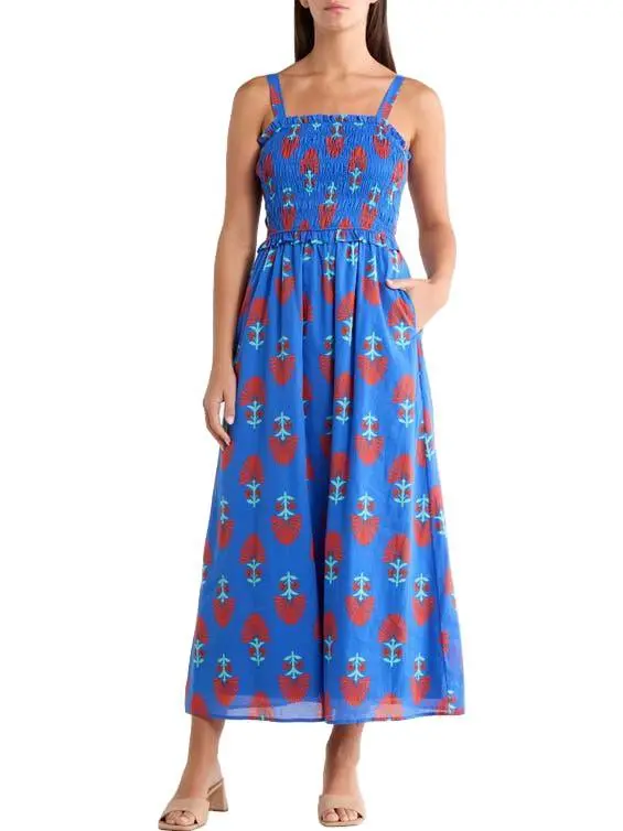 SUGARLIPS Riela Floral Cotton Sundress - Blue-red