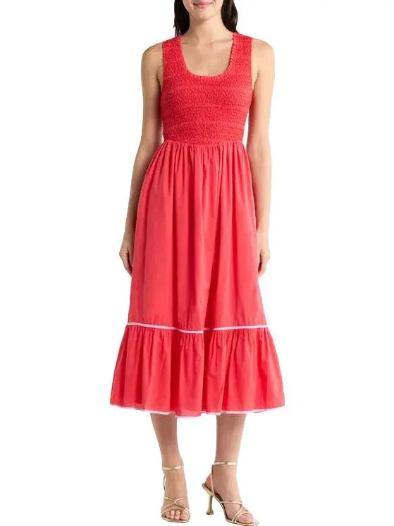 SUGARLIPS Jessy Smocked Midi Dress - Red