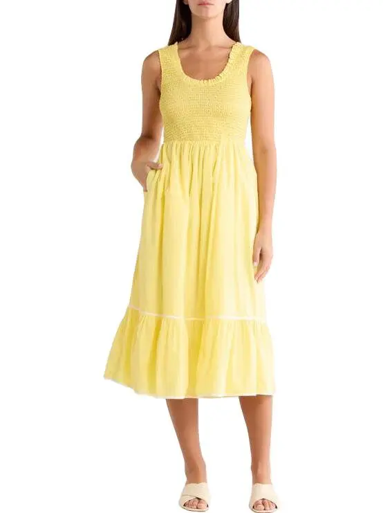 SUGARLIPS Jessy Smocked Midi Dress - Yellow