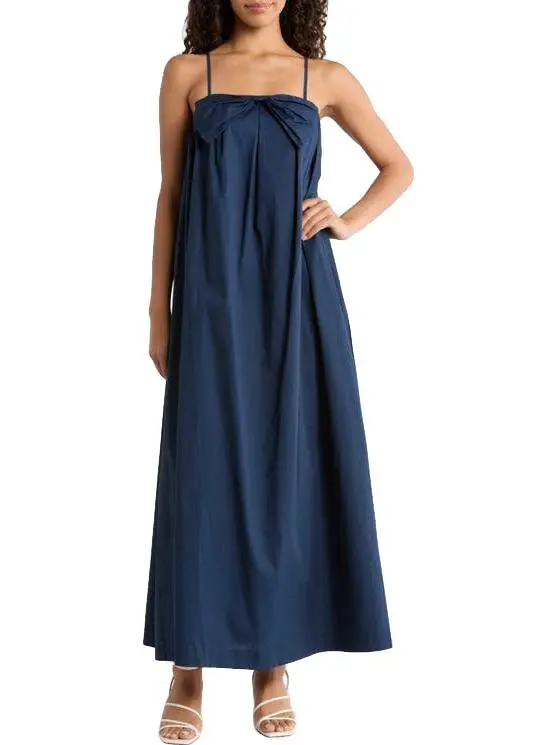 SUGARLIPS Melly Pleated Bow Maxi Dress - Navy
