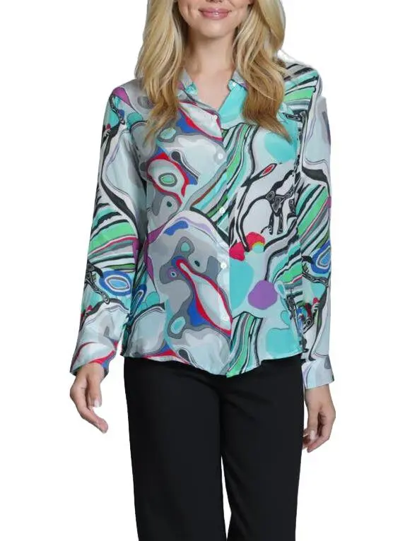 APNY Roll Sleeve Button-up Shirt - Turquoise Multi