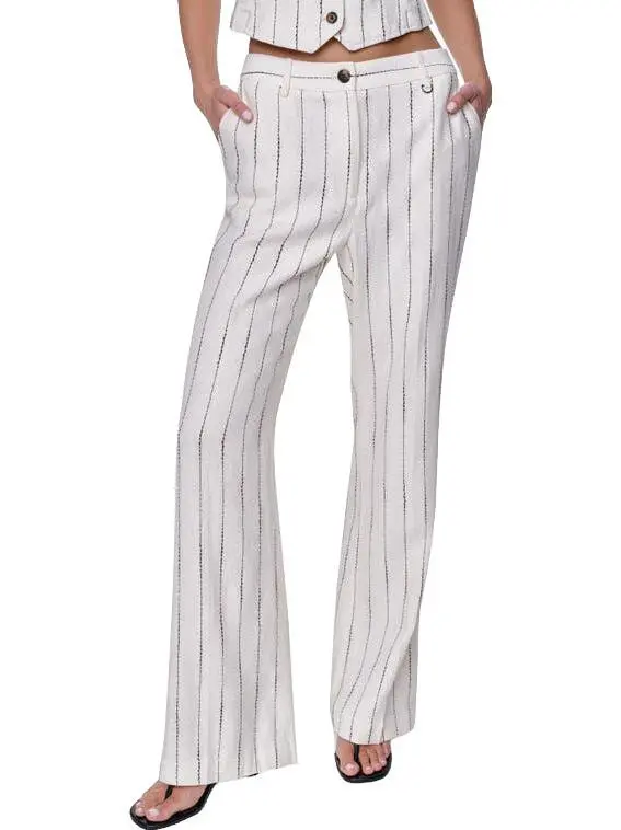 Dkny Stripe Straight Leg Linen Blend Pants - Coconut/tobacco