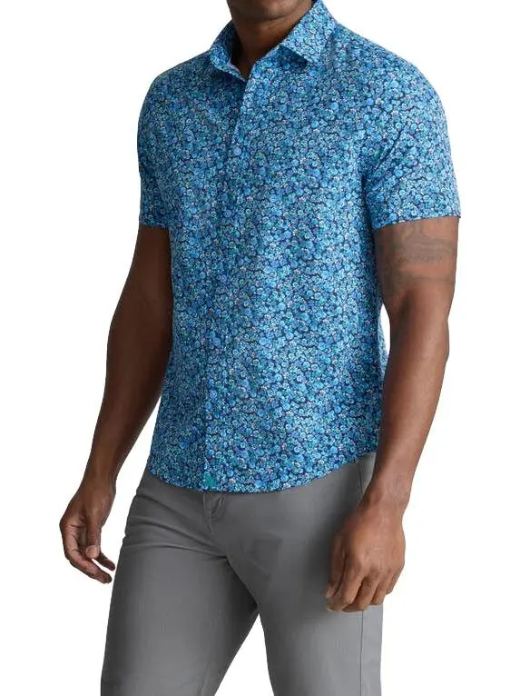 UNTUCKIT Zamora Floral Short Sleeve Performance Button-up Shirt - Blue