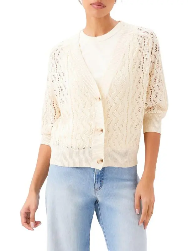 Karen Kane Puff Sleeve Cardigan Sweater - Natural