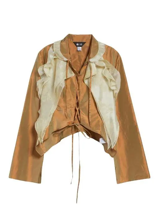 KIM SHUI Larsen Crop Silk Lace-up Top - Light Brown
