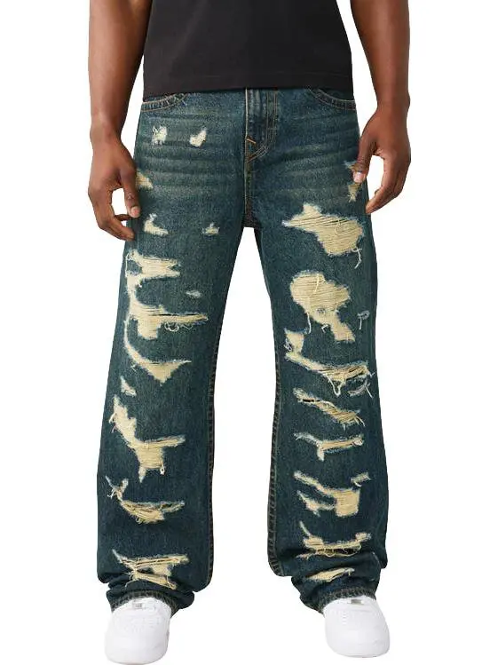 True Religion Vinny Destroyed Wide Leg Jeans - Rusted Denim Dark Wash