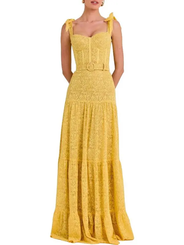 NADINE MERABI Miranda Belted Gown - Yellow