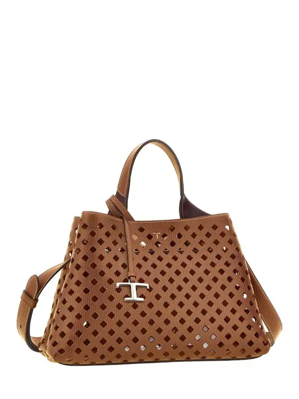 TOD'S Apa Perforated Leather Top Handle Bag - Kenia/bordeaux