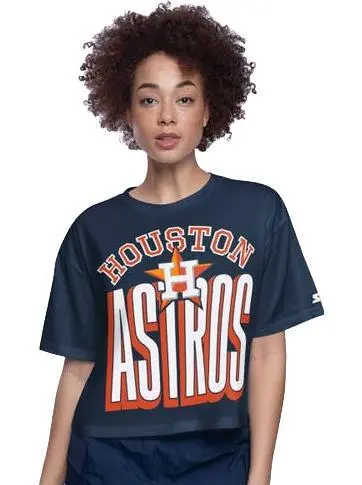 STARTER Houston Astros Play The Ball Boxy Cropped T-shirt - Navy