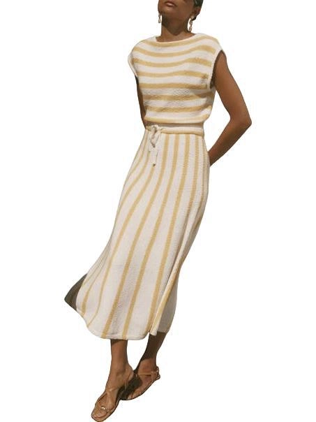 Mint Velvet Cotton Blend Striped Midi Dress - Yellow